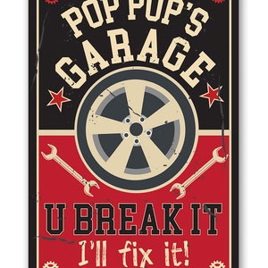 Tin Metal Sign Pop Pop's Garage 8x12 or - Etsy