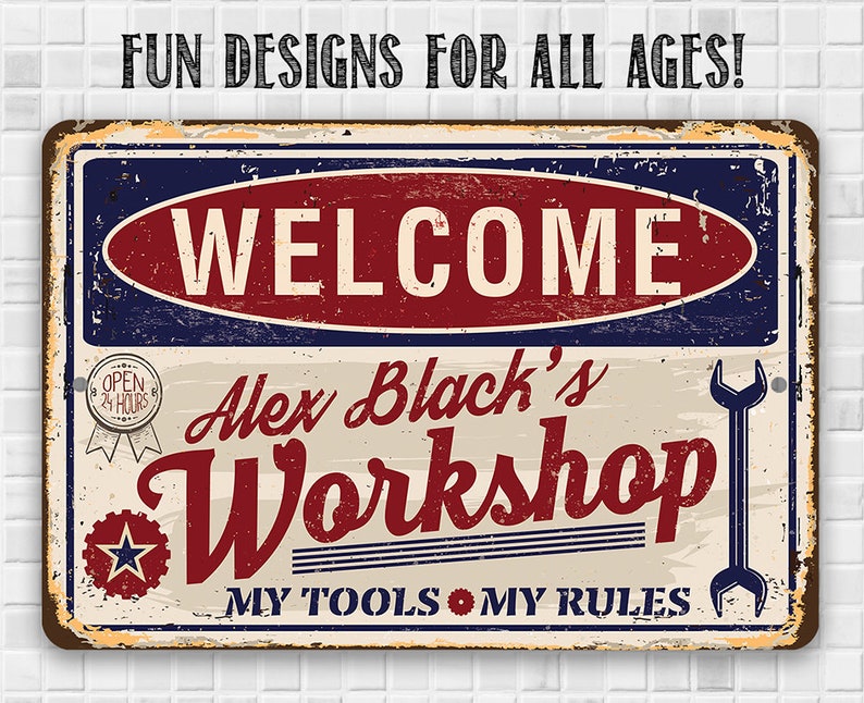 Tin Personalized Workshop Sign 8 X 12 or - Etsy