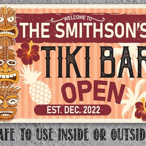 Tin Personalized Tiki Bar Open Sign Metal Sign 8 X 12 or 12 X 18 Use ...