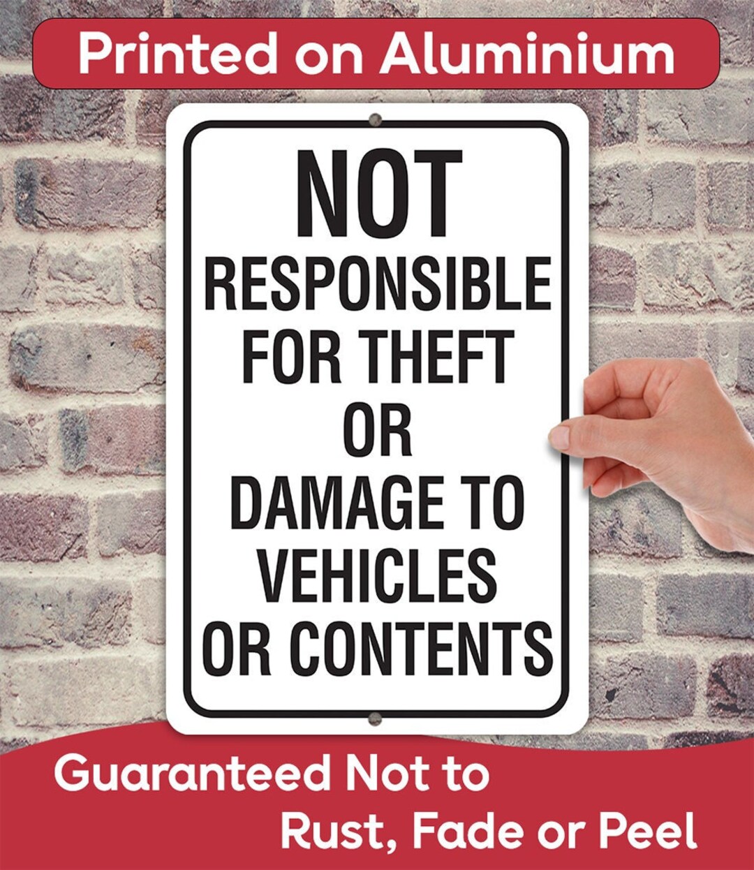 Tin-note Responsible for Theft or Damage to Vehicles or Contents-metal ...