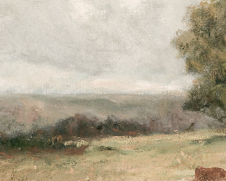 Meadow Stream Landscape Oil Painting Cool Toned Vintage - Etsy