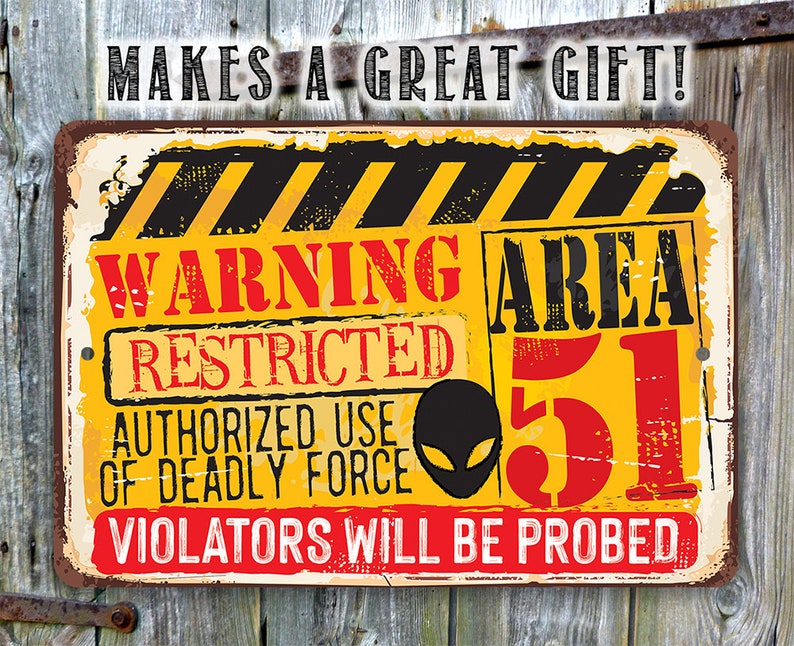 Tin Warning Area 51 Metal Sign - Etsy