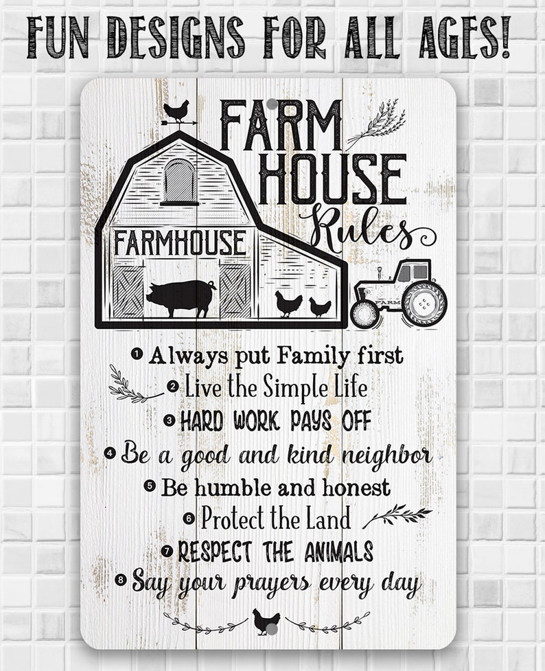 Tin Farmhouse Rules Metal Sign Choose 8x12 or | Etsy