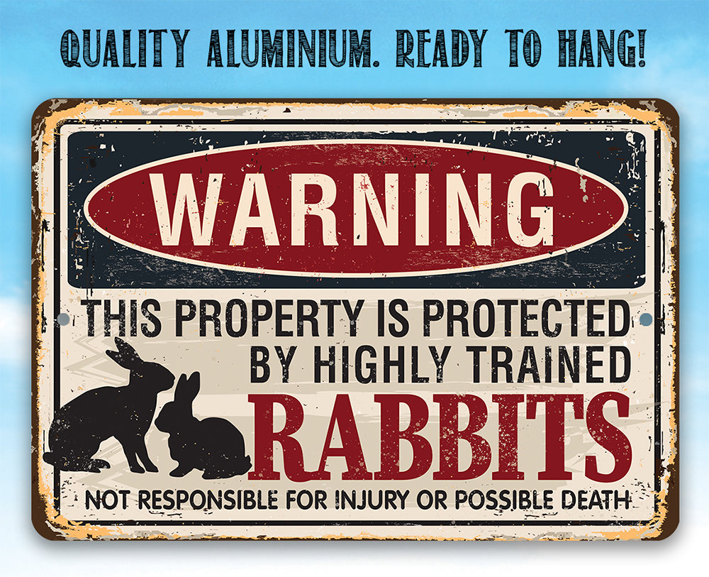 Tin Metal Sign Warning Property Protected by Rabbits - Etsy