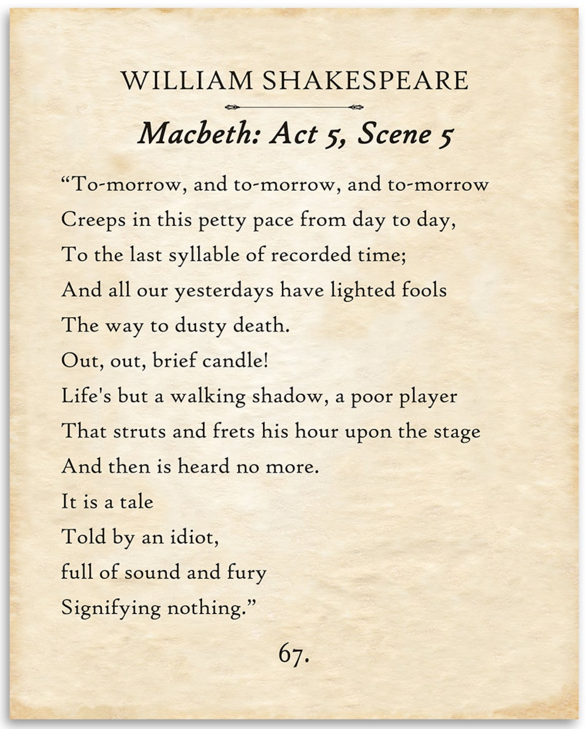 William Shakespeare Macbeth Tomorrow and Tomorrow 11x14 - Etsy