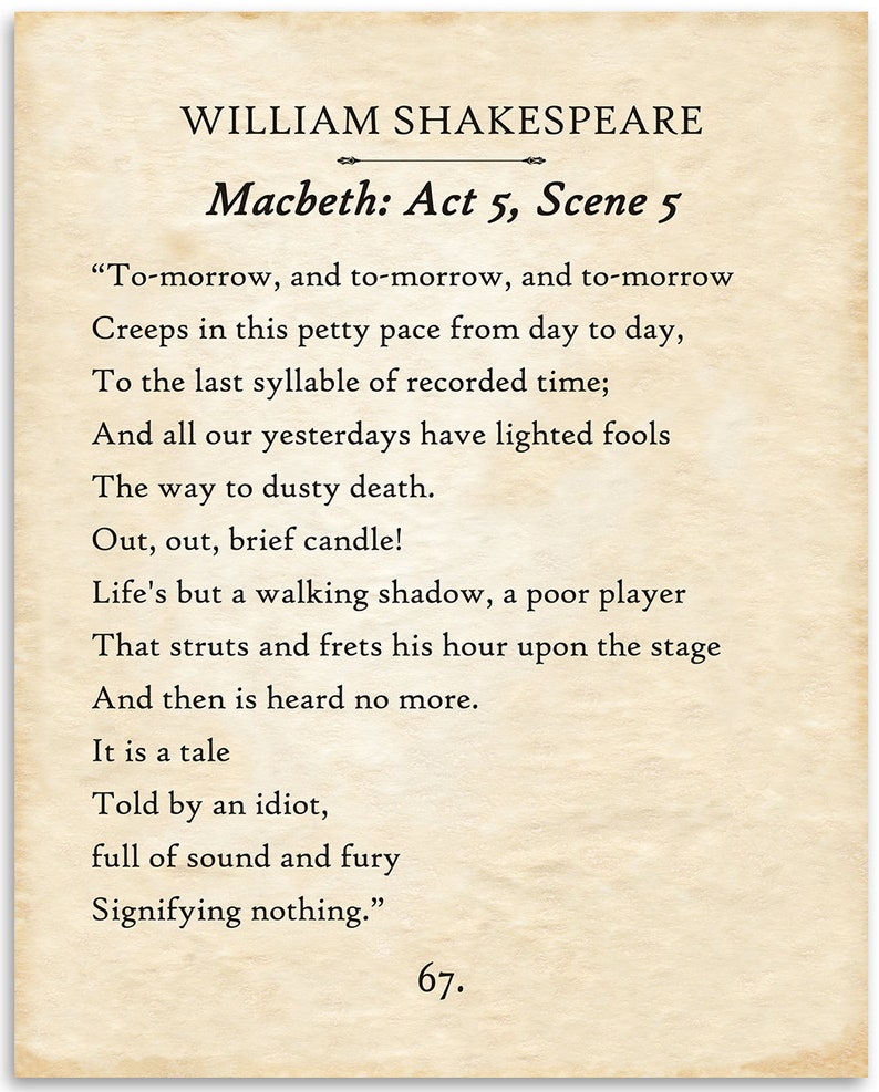 William Shakespeare Macbeth Tomorrow and Tomorrow 11x14 - Etsy