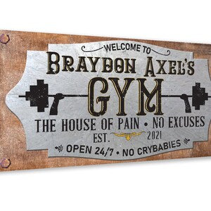 Personalized Gym Large Sign Stretched on Wood Frame printed on Canvas ...