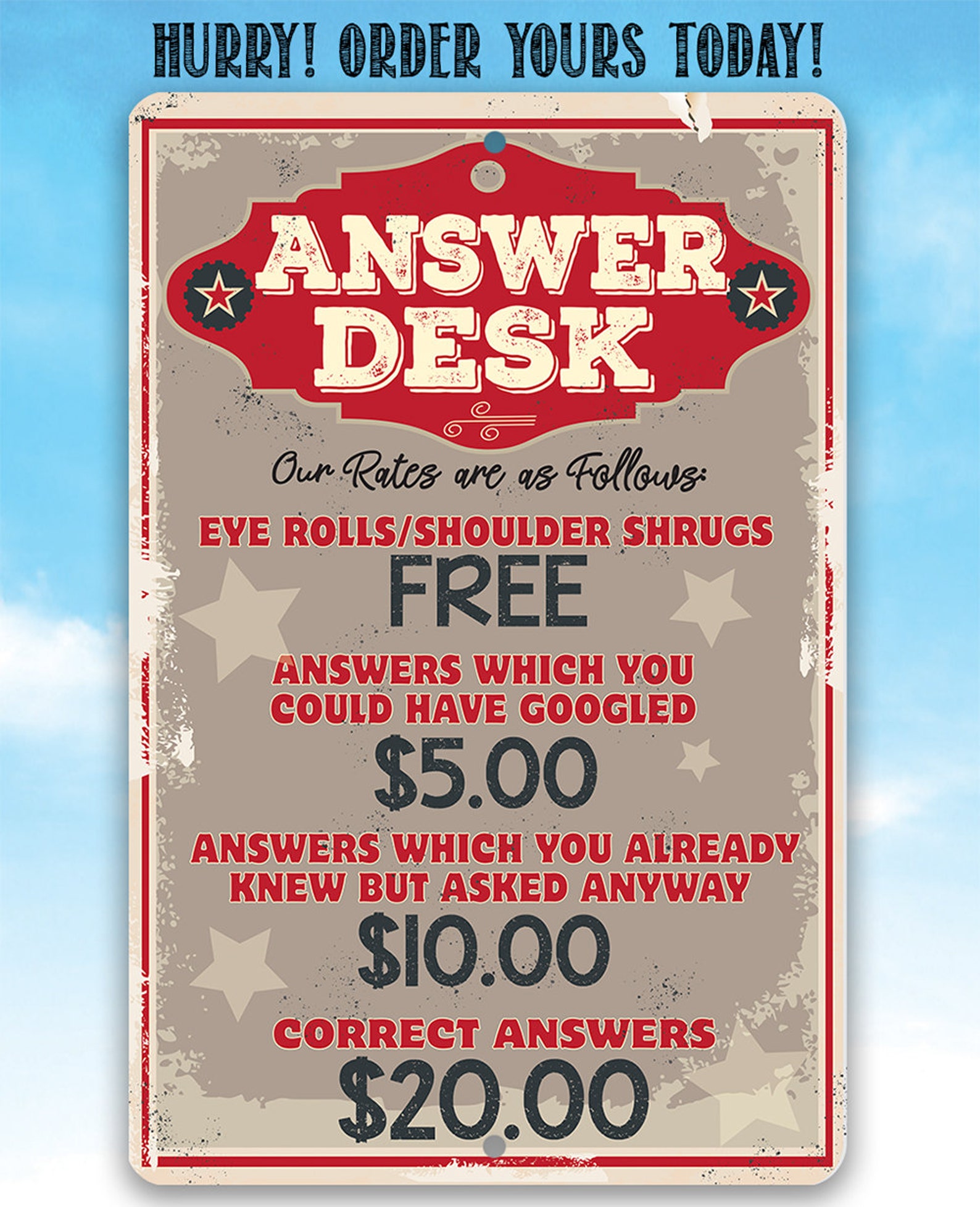 Personalized Tin Answer Desk Metal Sign 8 X - Etsy