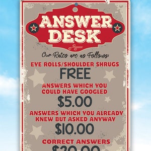 Personalized Tin Answer Desk Metal Sign 8 X 12 or 12 X 18 Use Indoor ...