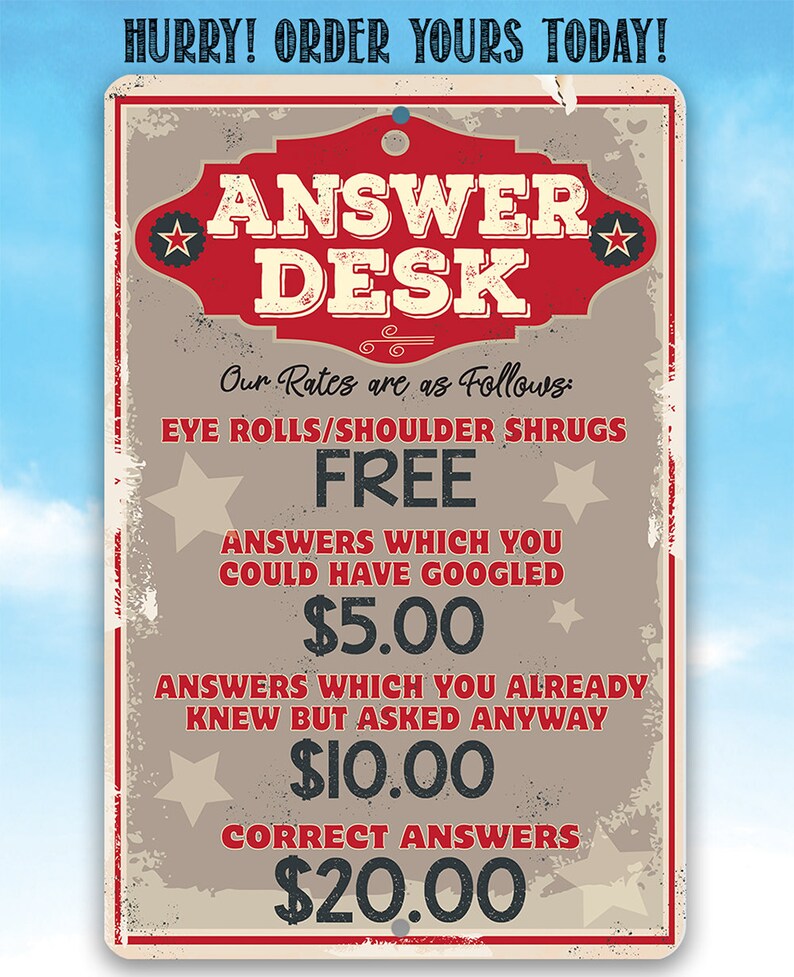 Personalized Tin Answer Desk Metal Sign 8 X - Etsy