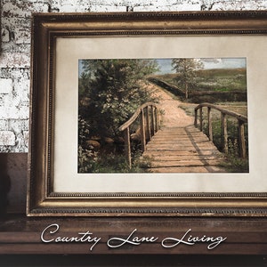 Country Path Bridge Farmhouse Painting Download Warm Toned Vintage ...