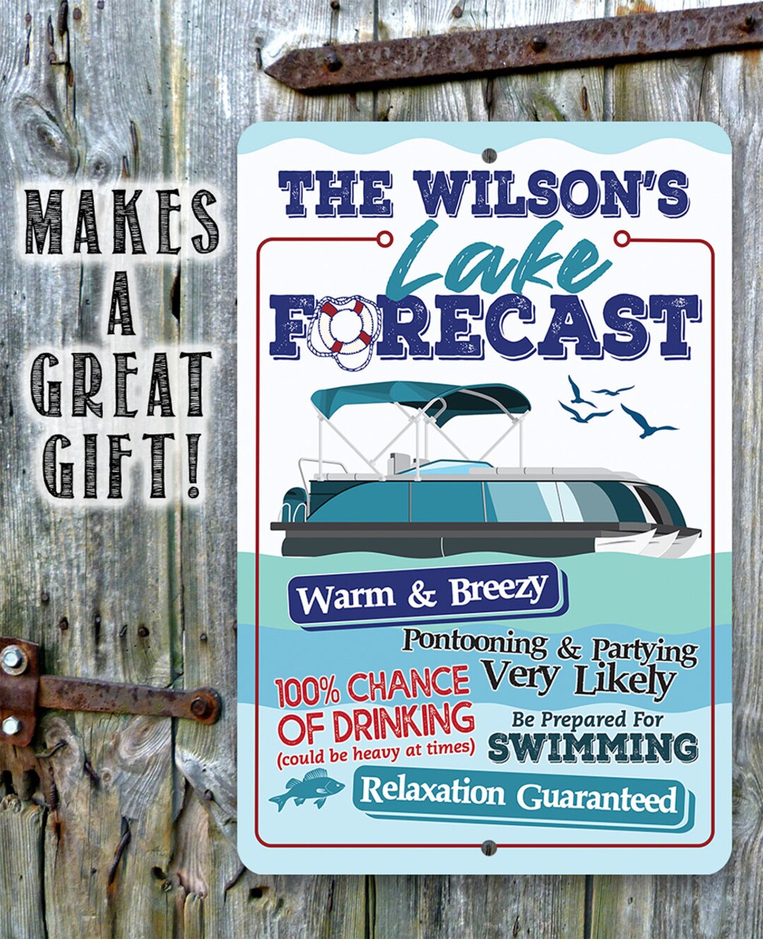 Personalized Lake Forecast Pontoon 8 X 12 or 12 X 18 Aluminum Tin ...