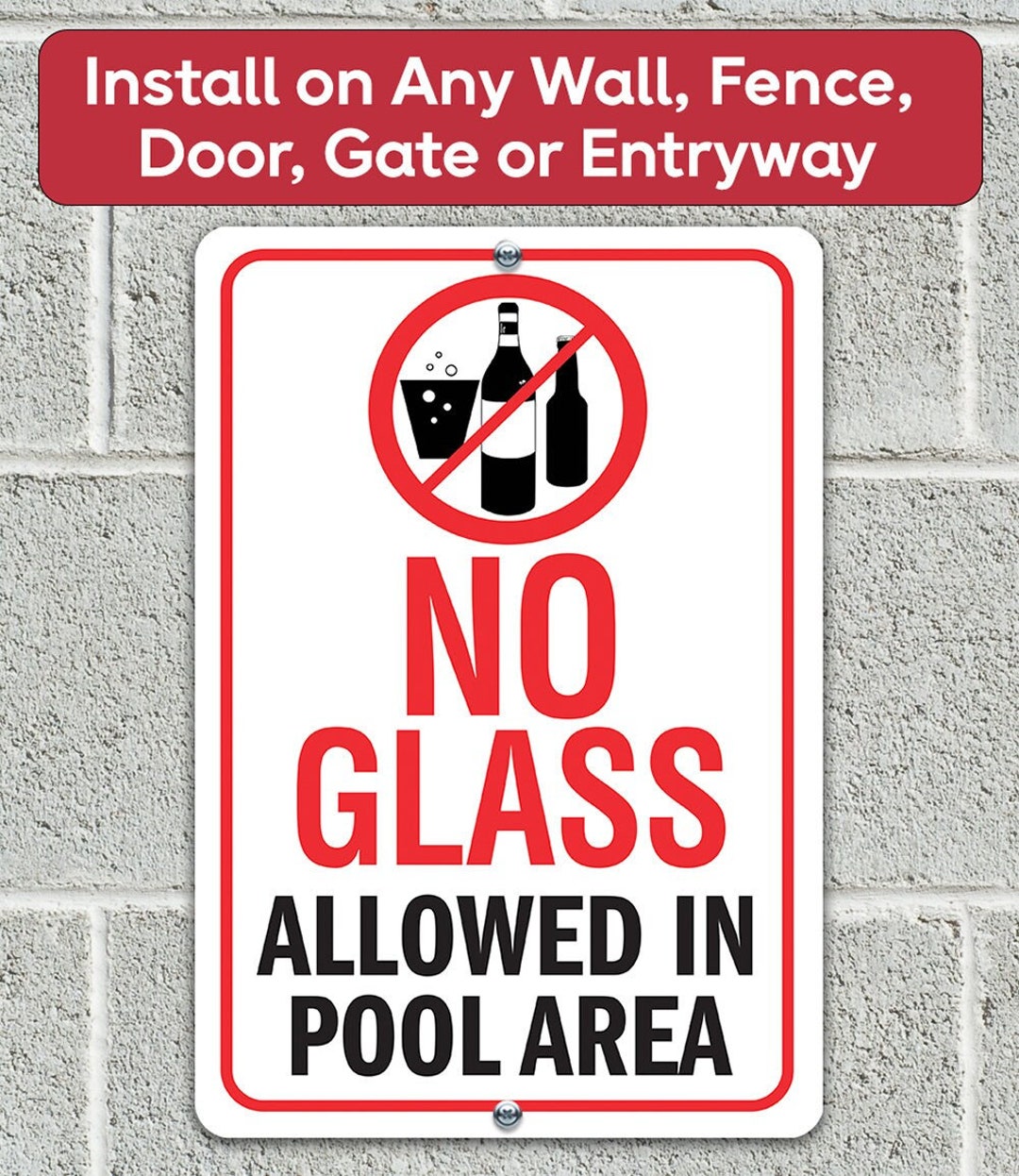 Tin No Glass Allowed in Pool Area Pool Rules Safety Signs 8 X 12 or 12 ...