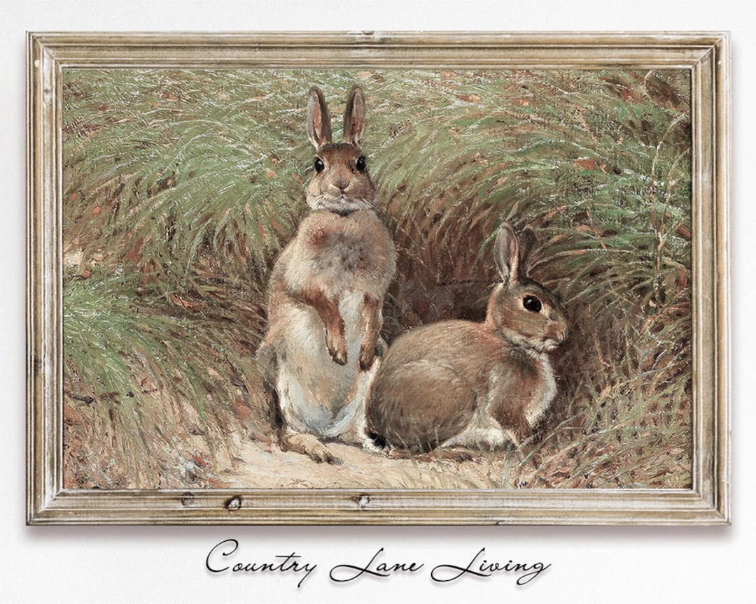 The Curious Rabbits Painting Country Scene Download Green Toned Rustic ...