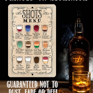 Metal Sign Shots Menu Durable Metal Sign Use Indoor/outdoor Great Bar ...