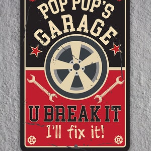 Tin Metal Sign Pop Pop's Garage 8x12 or - Etsy
