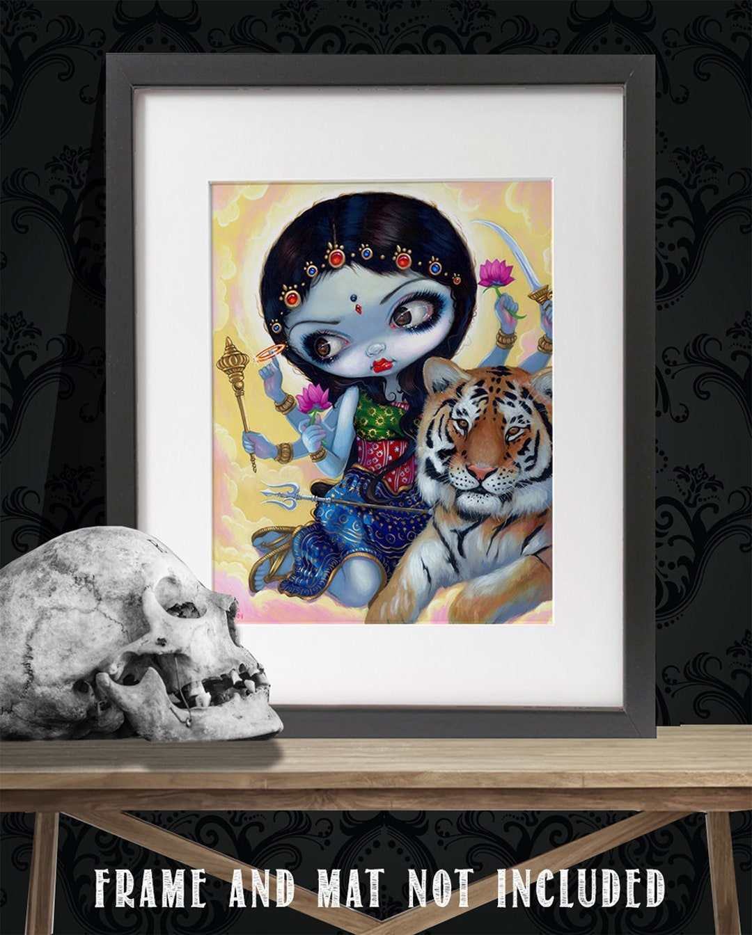 Strangeling Durga and the Tiger Gothic 11x14 Unframed Boho Magical Art ...