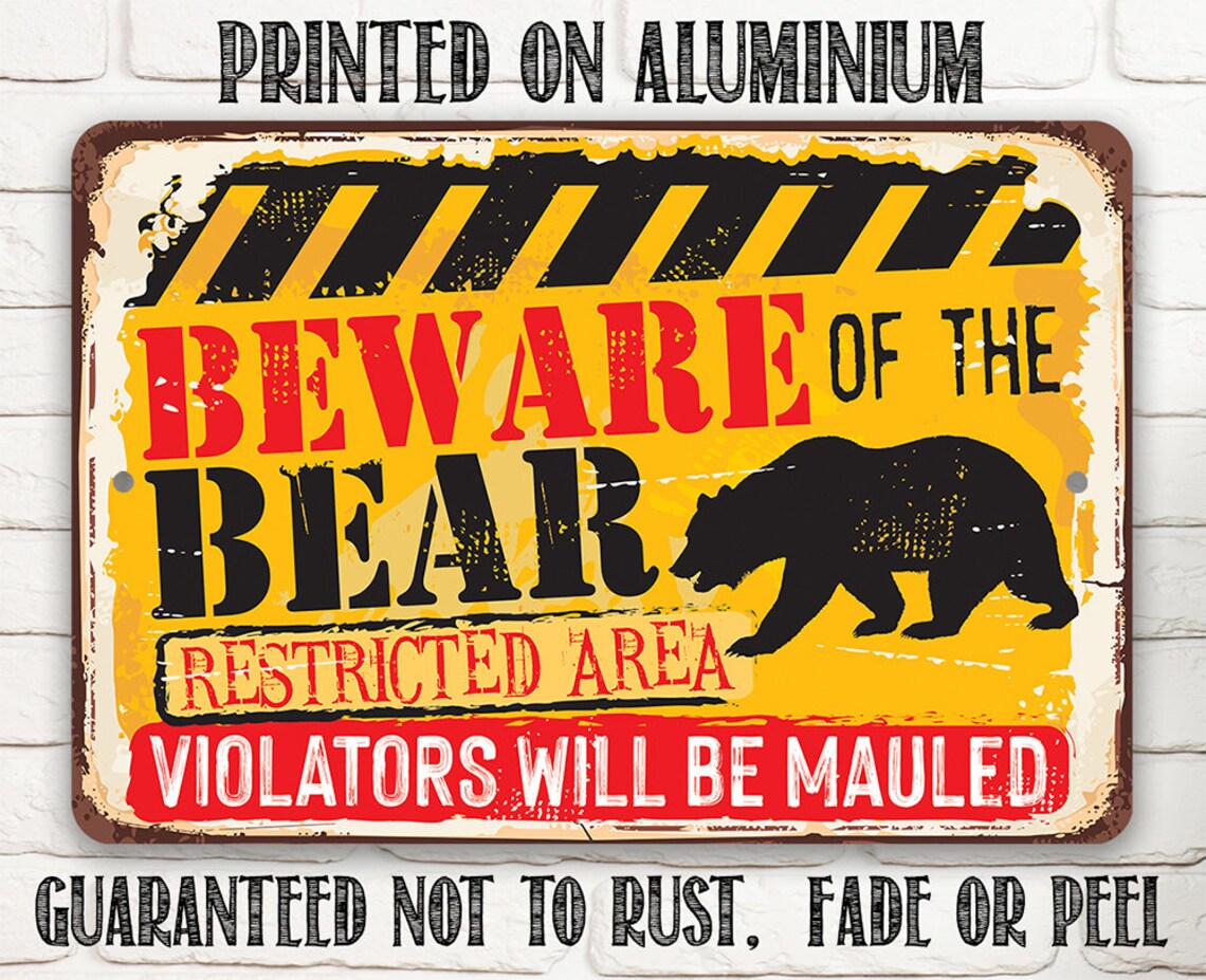 Tin Beware Bear Metal Sign | Etsy