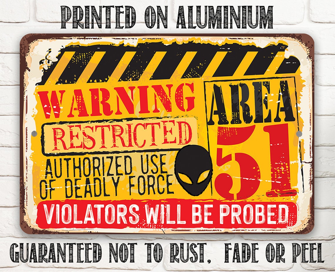 Tin Warning Area 51 Metal Sign - Etsy