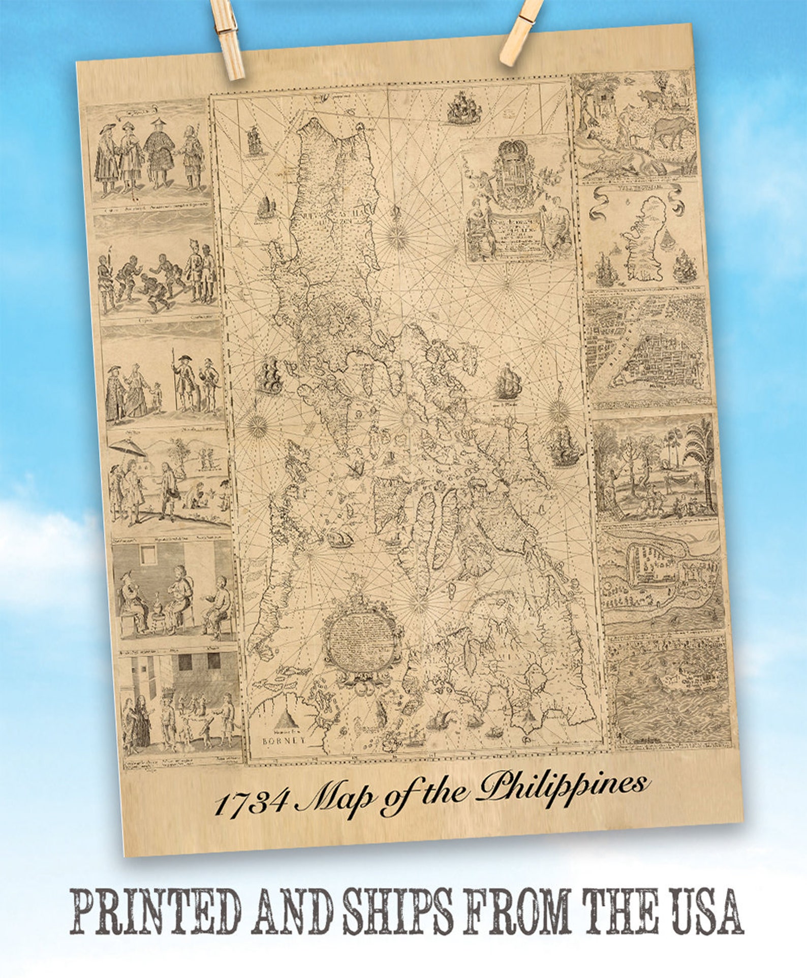 1734 Map of the Philippines Choose Unframed Poster or Canvas - Etsy Ireland