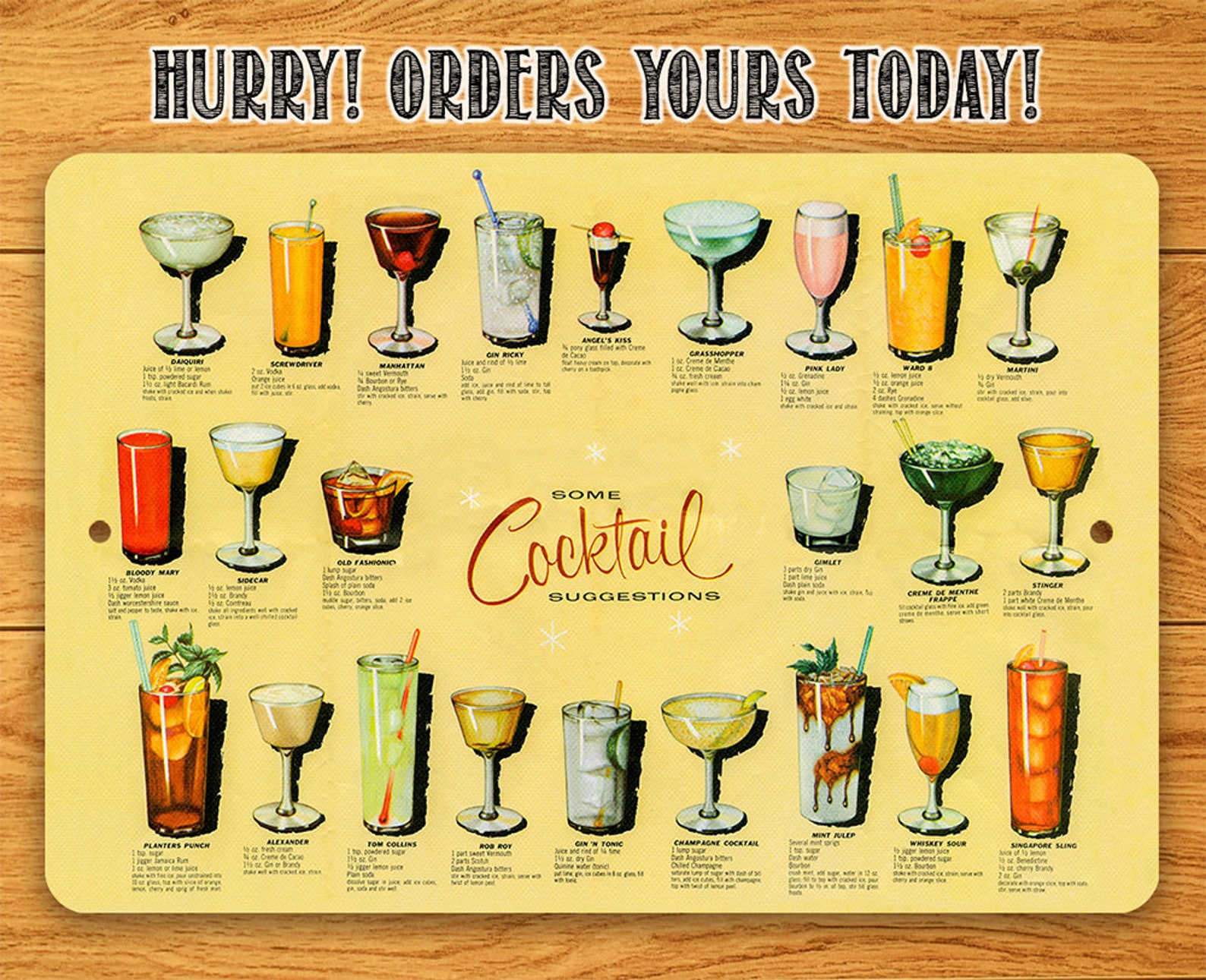 Metal Sign Cocktail Suggestions 8x12 or - Etsy