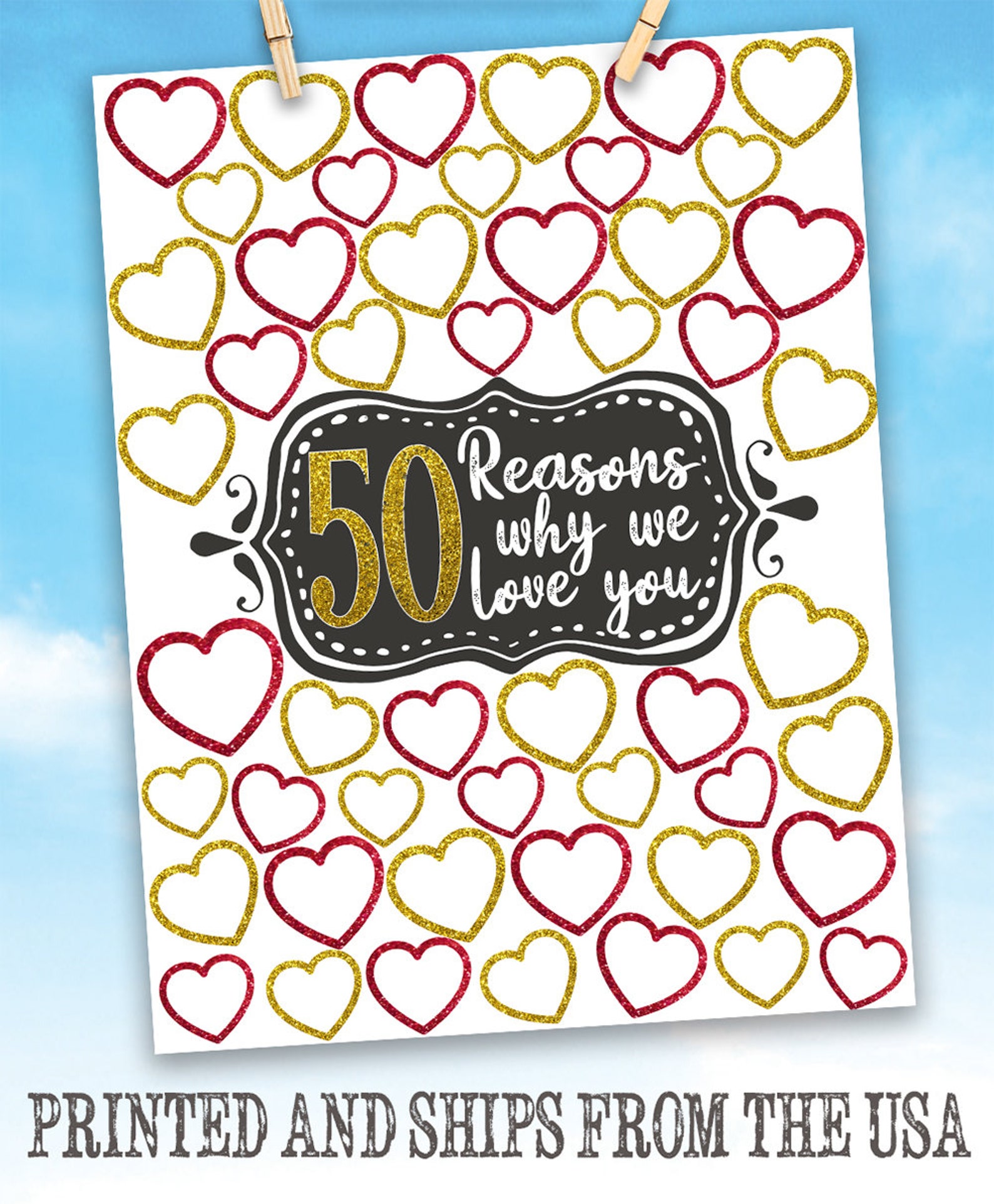 Canvas 50 Reasons Why We Love You Hearts Choose Unframed | Etsy