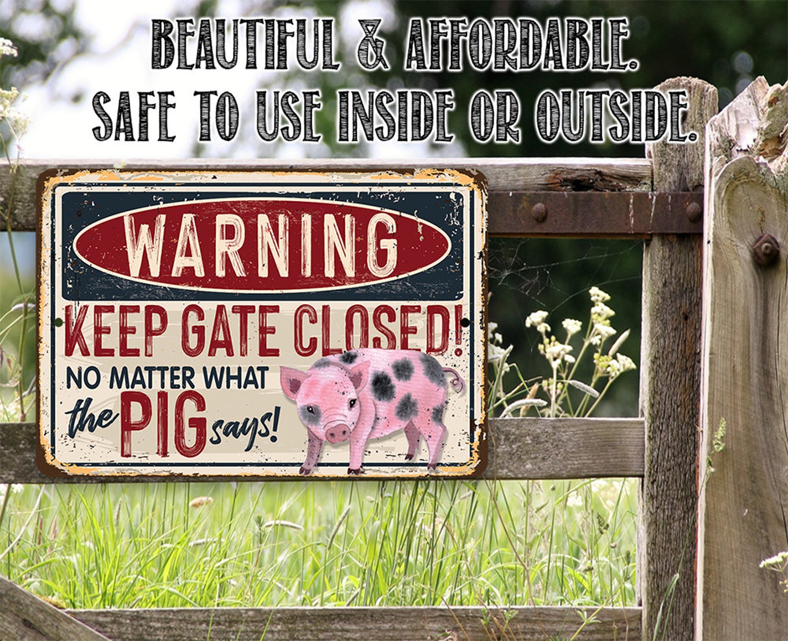 Tin Metal Sign Warning Pig Says - Etsy