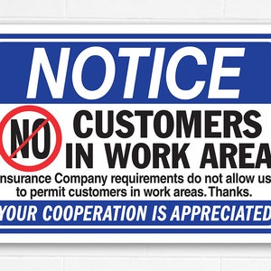 Metal Sign-notice No Customers in Work Area Sign-your Cooperation is ...
