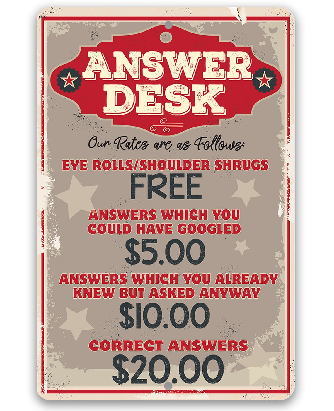 Personalized Tin Answer Desk Metal Sign 8 X - Etsy