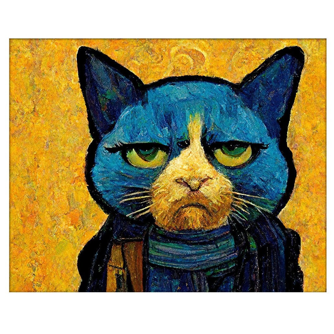 Grumpy Blue Cat Poster Unframed Wall Art Poster Cute and Artsy Decor ...