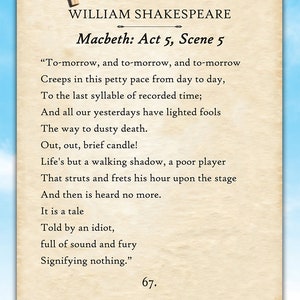 William Shakespeare Macbeth Tomorrow and Tomorrow 11x14 Unframed Book ...