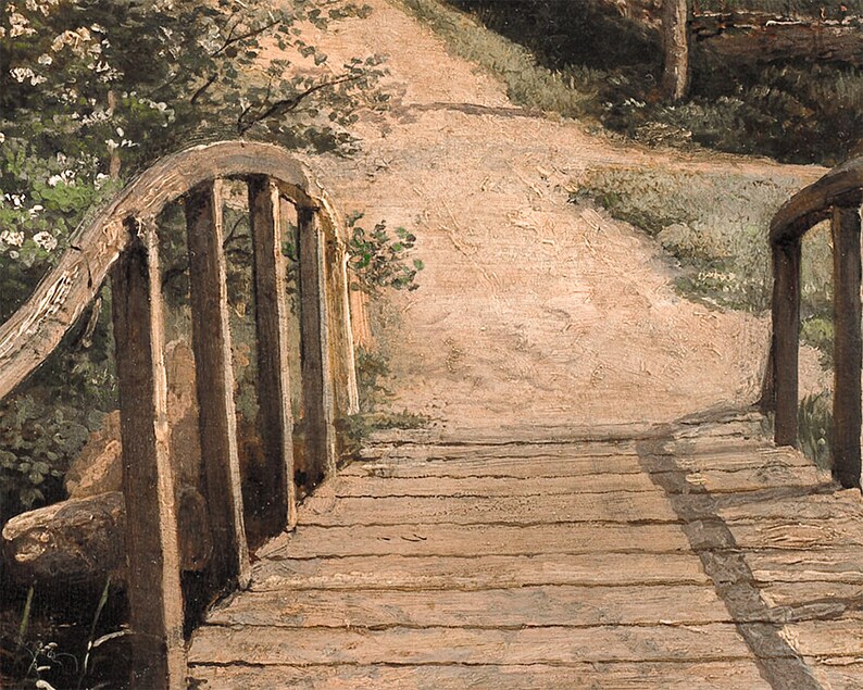 Country Path Bridge Farmhouse Painting Download Warm Toned - Etsy