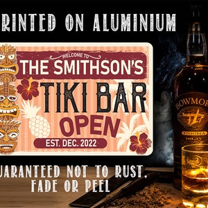 Tin Personalized Tiki Bar Open Sign Metal Sign 8 X 12 or 12 X 18 Use ...