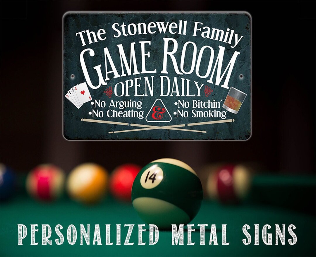 Personalized Game Room Metal Sign family Pool Sign, Funny Home ...