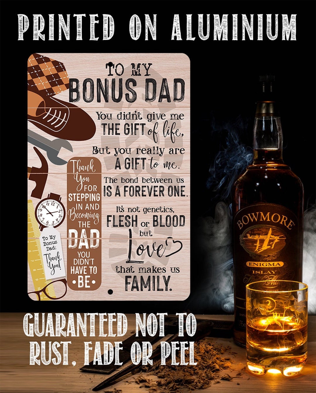 To My Bonus Dad Durable Metal Sign 8 X 12 or 12 X 18 Aluminum Tin ...