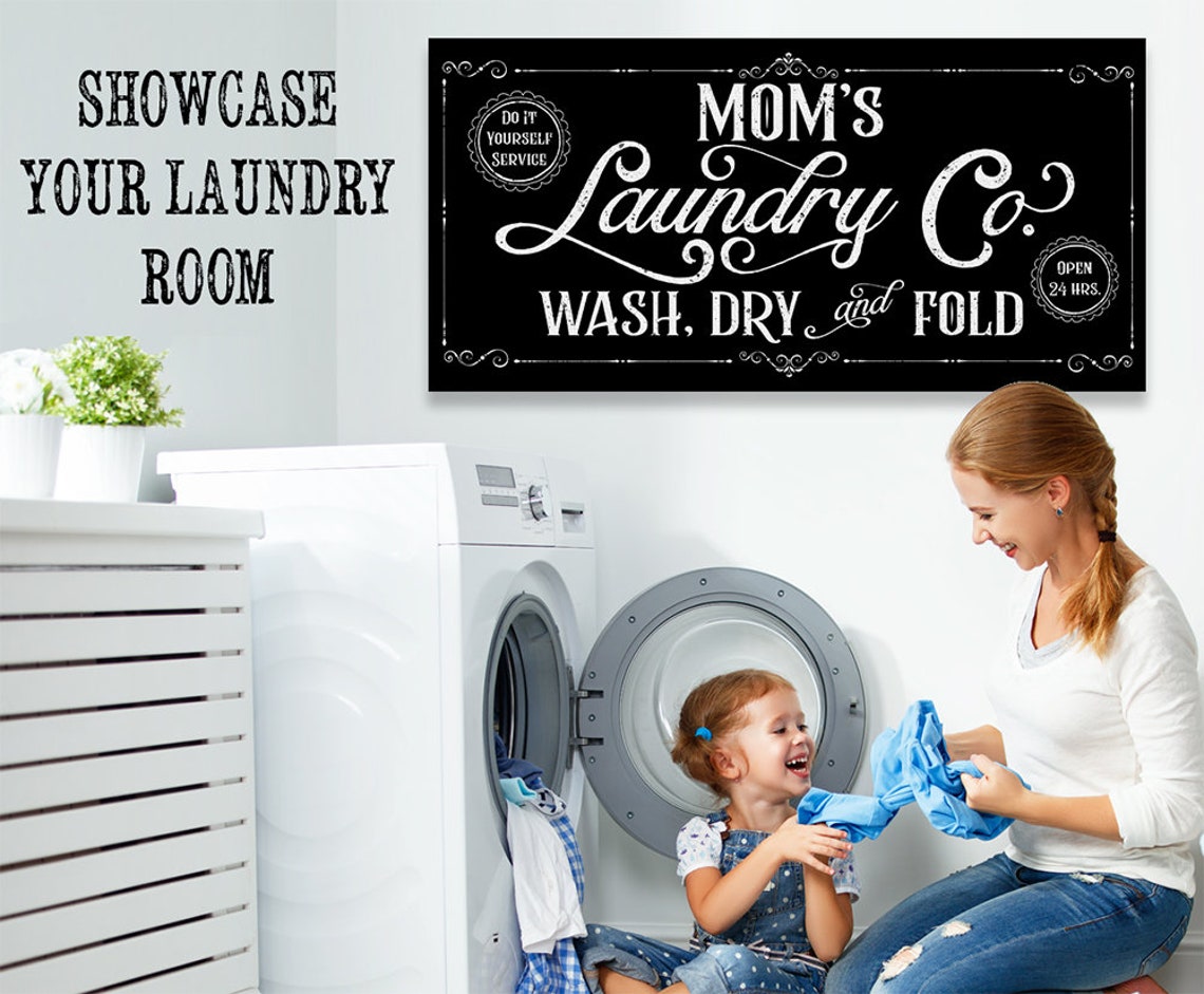 Mom's Laundry Co Large Black and White Canvas Wall Art - Etsy
