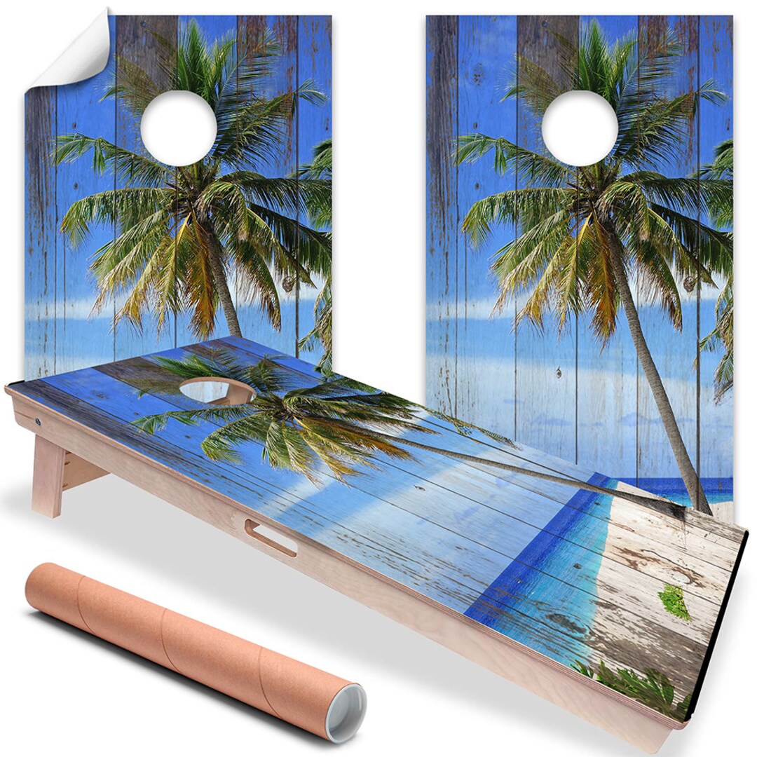 Cornhole Wraps for Boards Vinyl Decals Set of 2 Sand and Blue Sky 25 ...