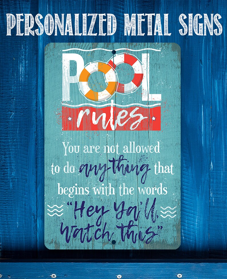 Tin Pool Rules Durable Metal Sign 8 x 12 or | Etsy