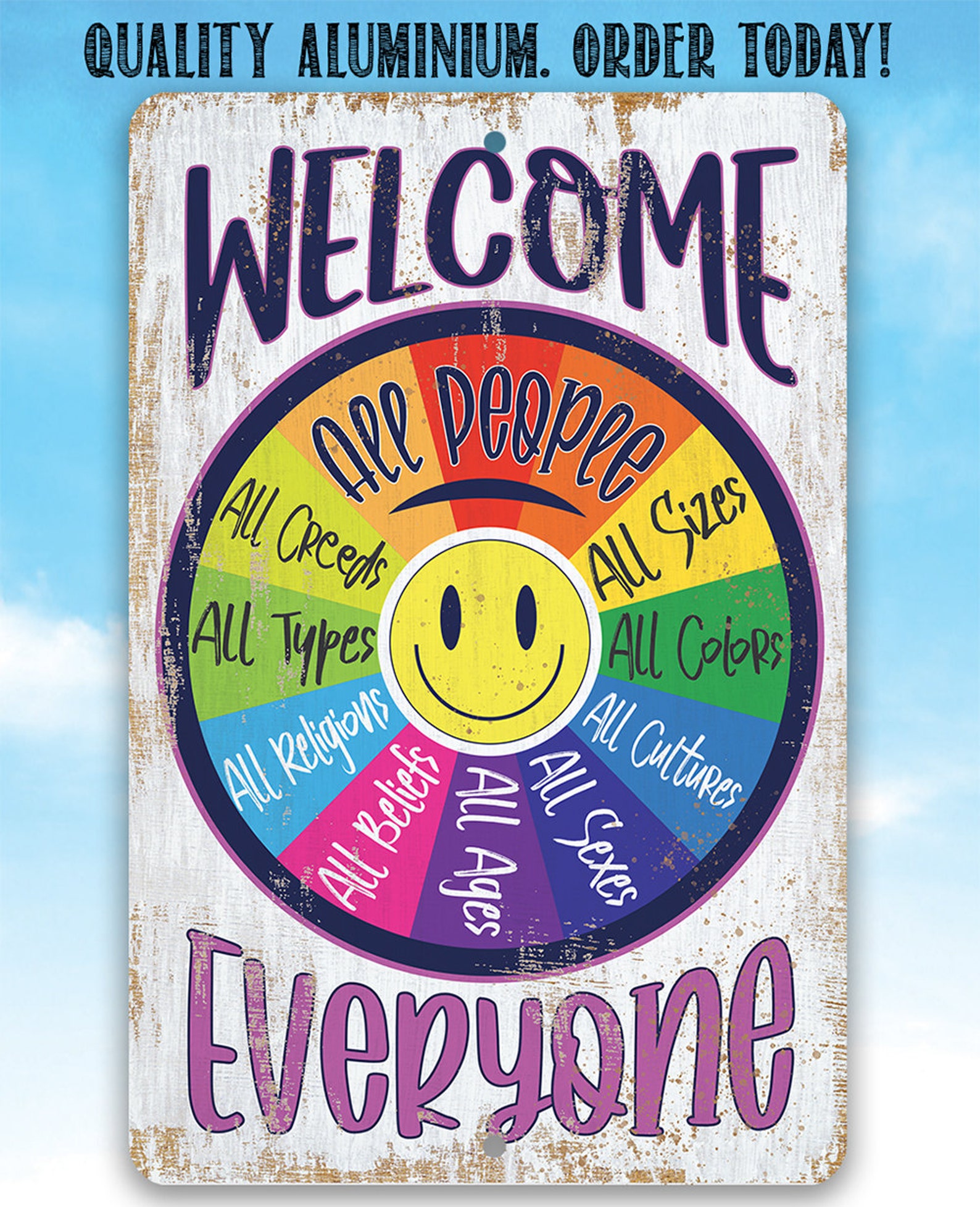 Tin Welcome Everyone Rainbow Metal Sign | Etsy