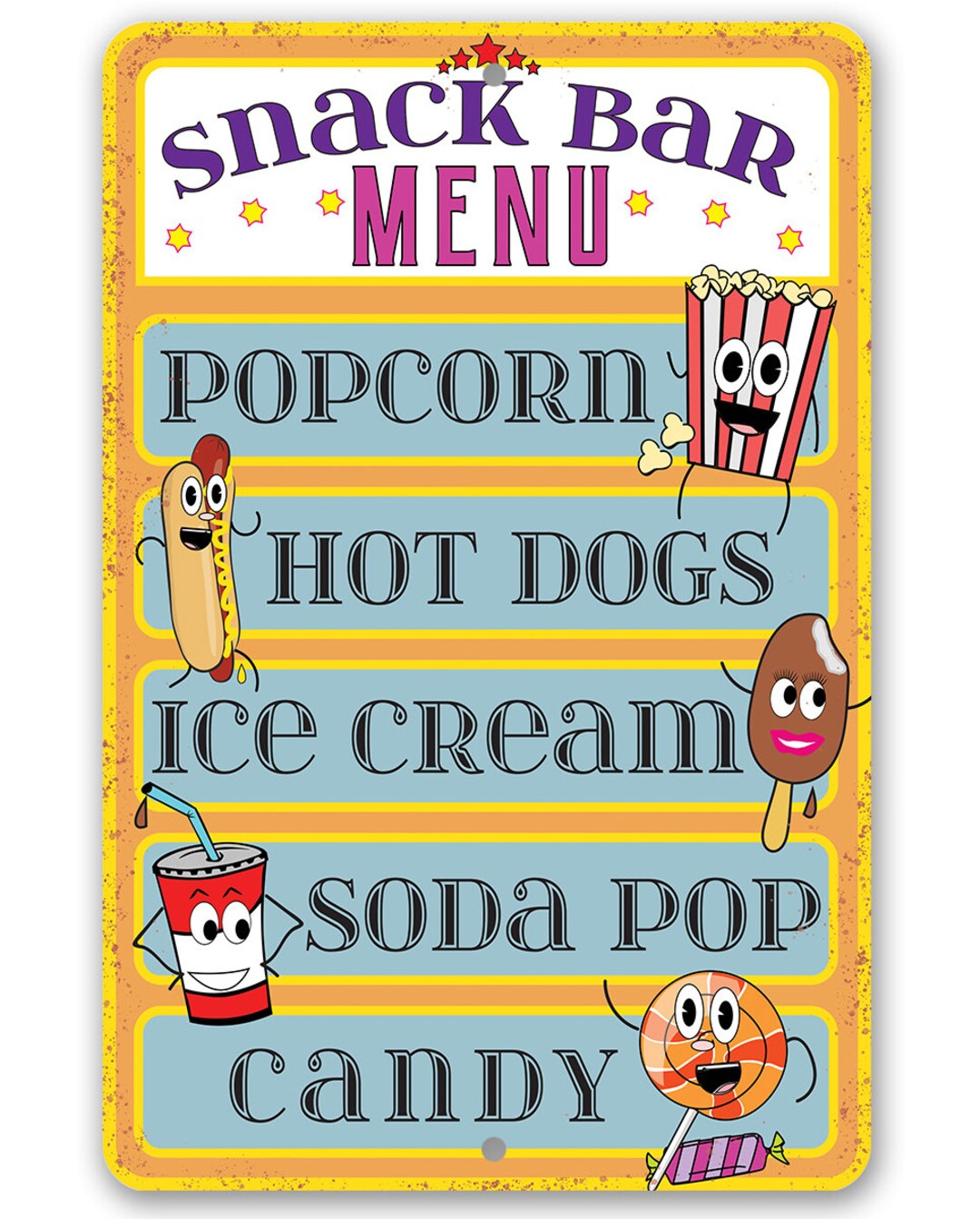 Estaño Menú de snack bar-signo de metal-8x12/12x18 interior/exterior ...
