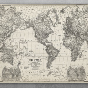 Canvas 1922 World Map Black & White Choose Unframed Poster or Canvas ...
