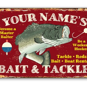 Personalized Bait and Tackle Metal Sign fishing Supply tin 8x12 / 12x18 ...