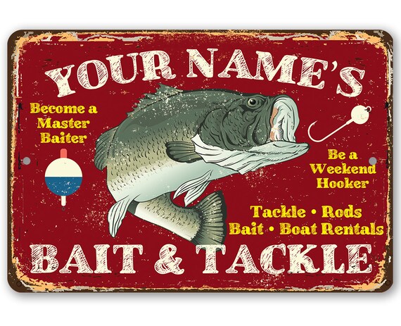 Personalized Bait and Tackle Metal Sign fishing Supply tin | Etsy