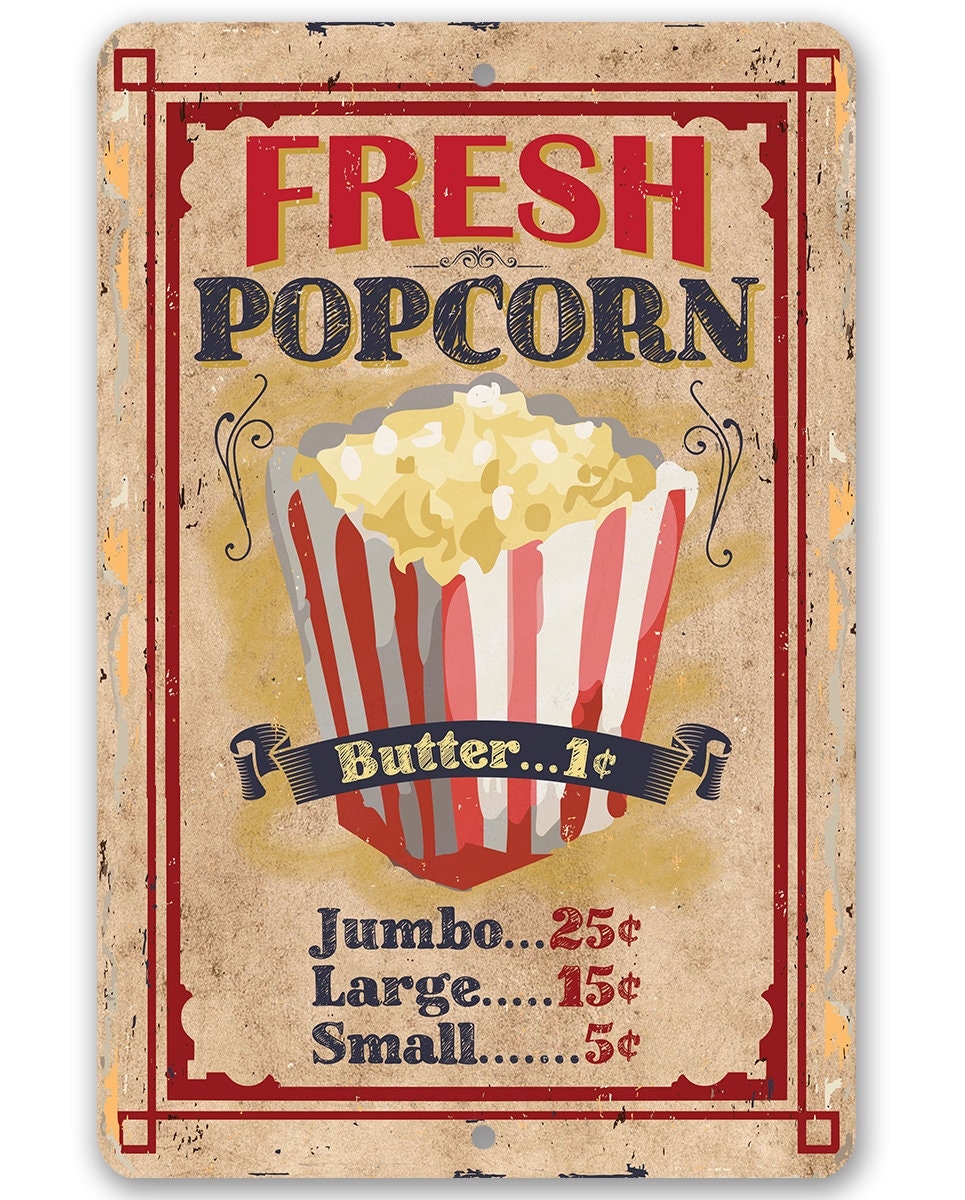 Tin Metal Sign Fresh Popcorn 8 x 12 or | Etsy