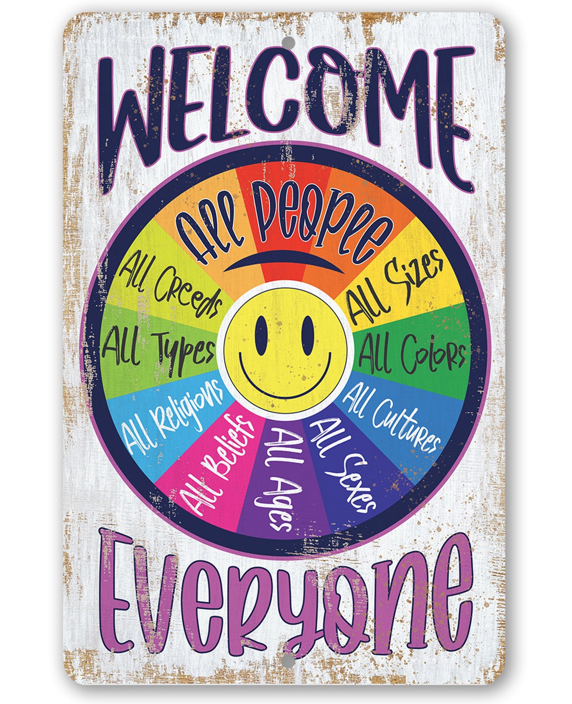 Tin Welcome Everyone Rainbow Metal Sign | Etsy