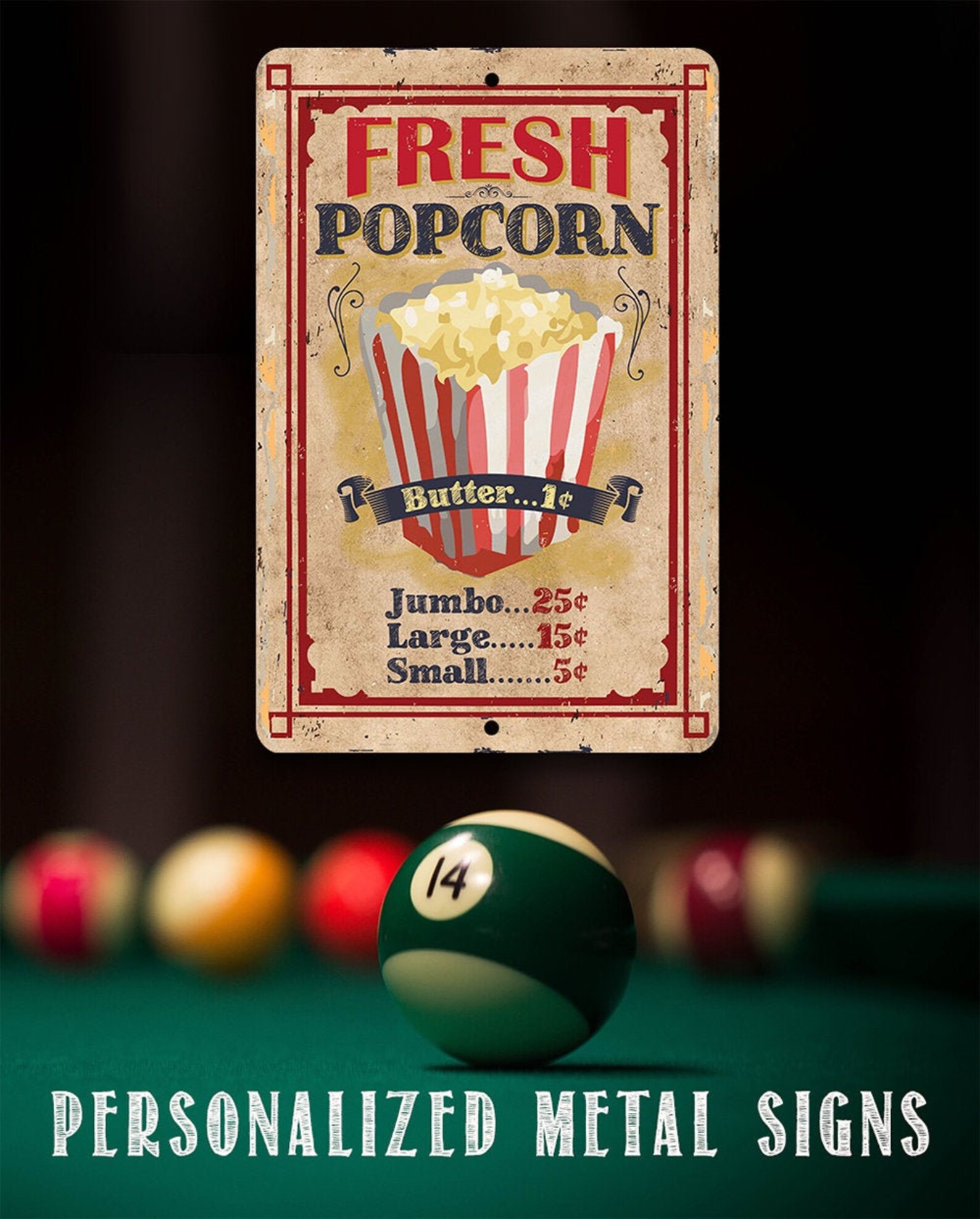 Tin Metal Sign Fresh Popcorn 8 x 12 or | Etsy