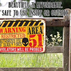 Tin Warning Area 51 Metal Sign 8x12/12x18 Use Indoor/outdoor Property ...