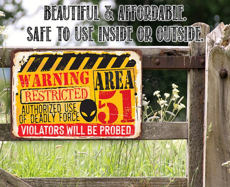 Tin Warning Area 51 Metal Sign - Etsy