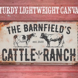 Personalized Large Canvas Cattle Ranch Stretched on a Wood Frame Great ...