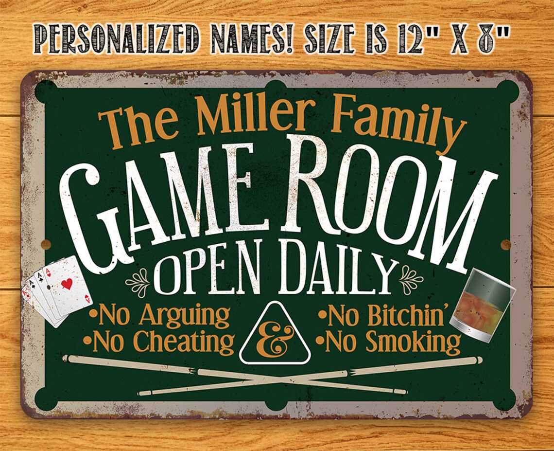 Personalized Game Room Sign-8 X 12 or 12 X | Etsy